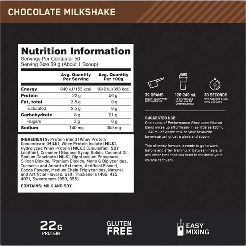 Optimum Nutrition Performance Whey Protein Chocolate 1.95kg – Concept ...